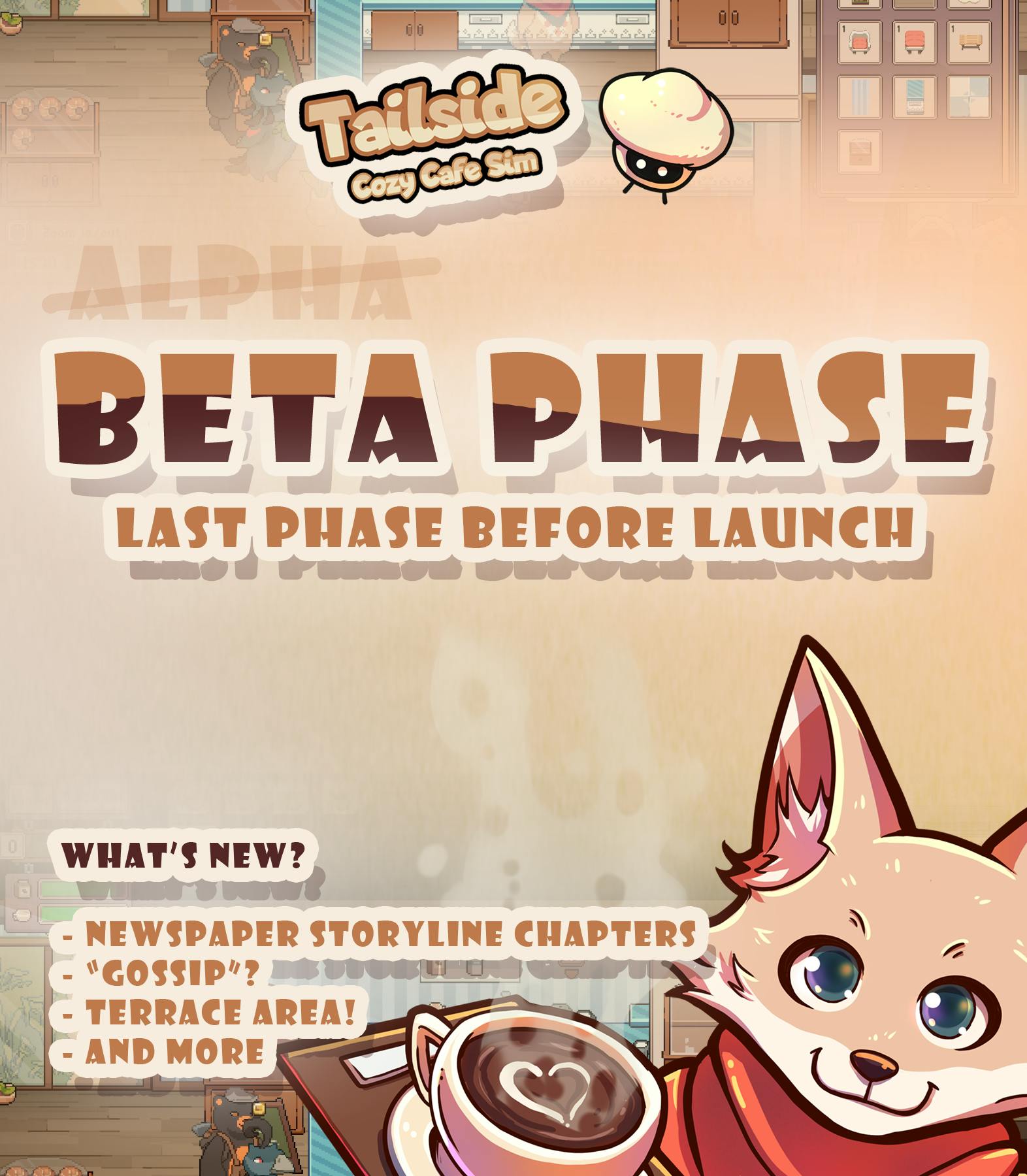 Tailside: Cozy Fox Cafe (Indie game) Project Update: 📢 Officially in Beta! - BackerKit