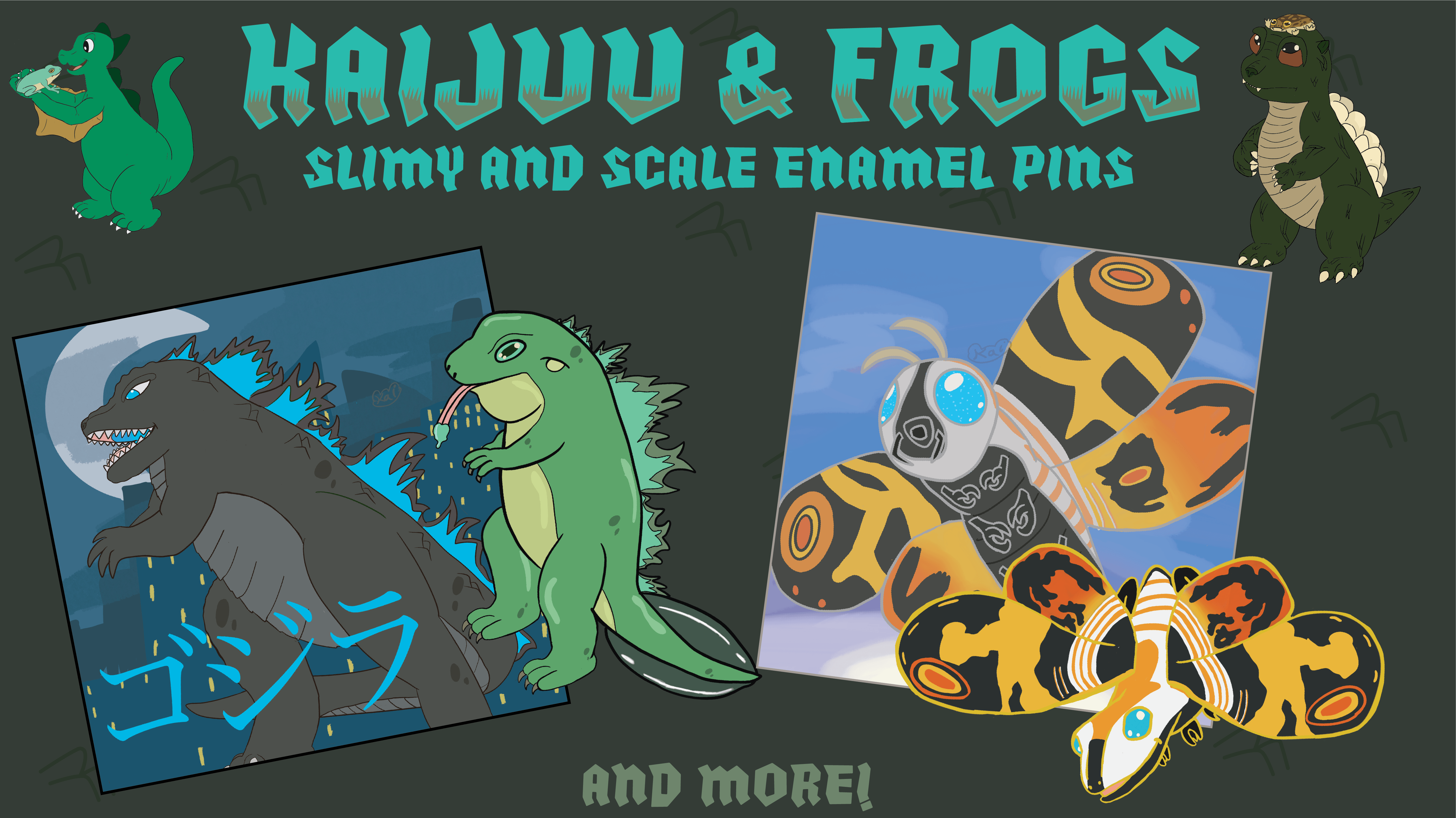 Kaijuu & Frogs - Scaly and Slimy Enamel pins - BackerKit